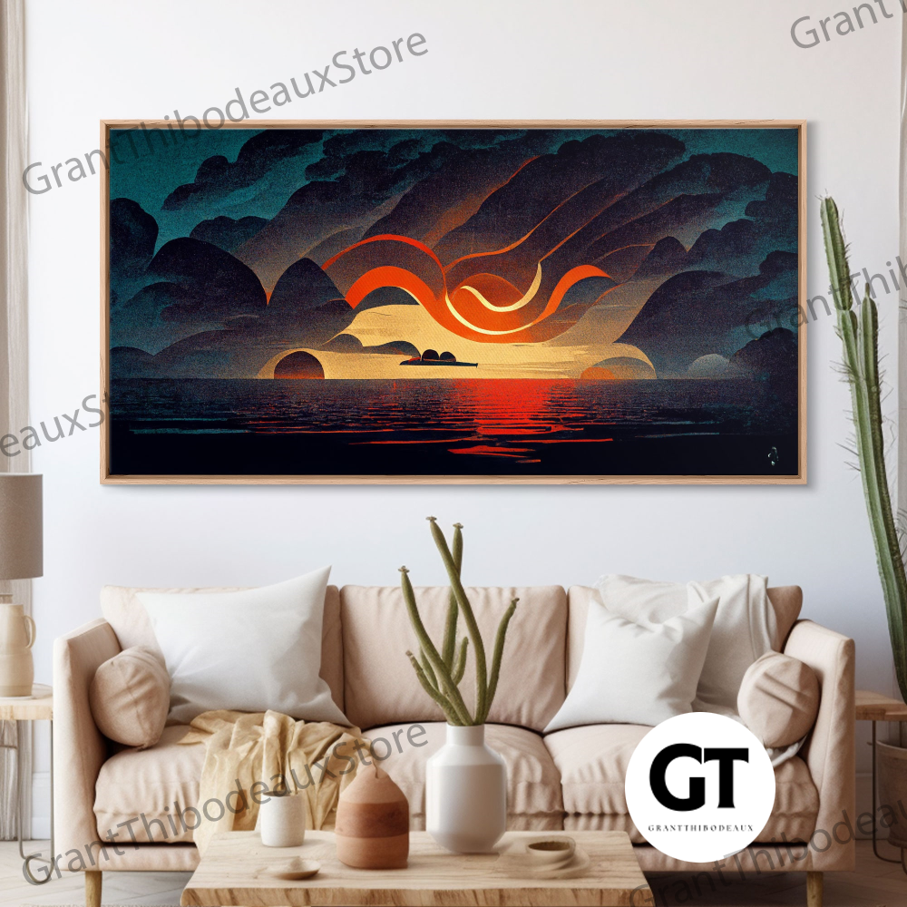 Abstract Art Deco Sunset Decorative Wall Art, Sunset Over Th - Inspire ...