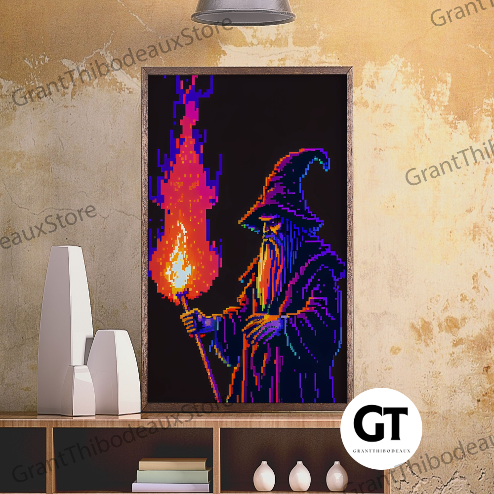 Angry Old Wizard Fire Scepter Gamer Fine Art Print, Wall Dec | Inspire ...