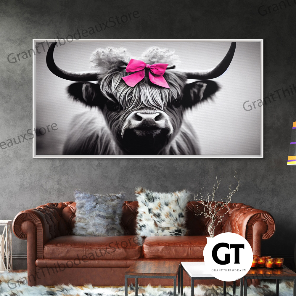 Cute Highland Cow Wearing A Bow, Pink Bow On A Cute Cow, Fra | Inspire ...