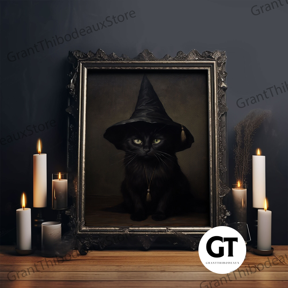 Cute Witch's Familiar Cat Halloween Art, Cat Witch, Cat Pain - Inspire ...