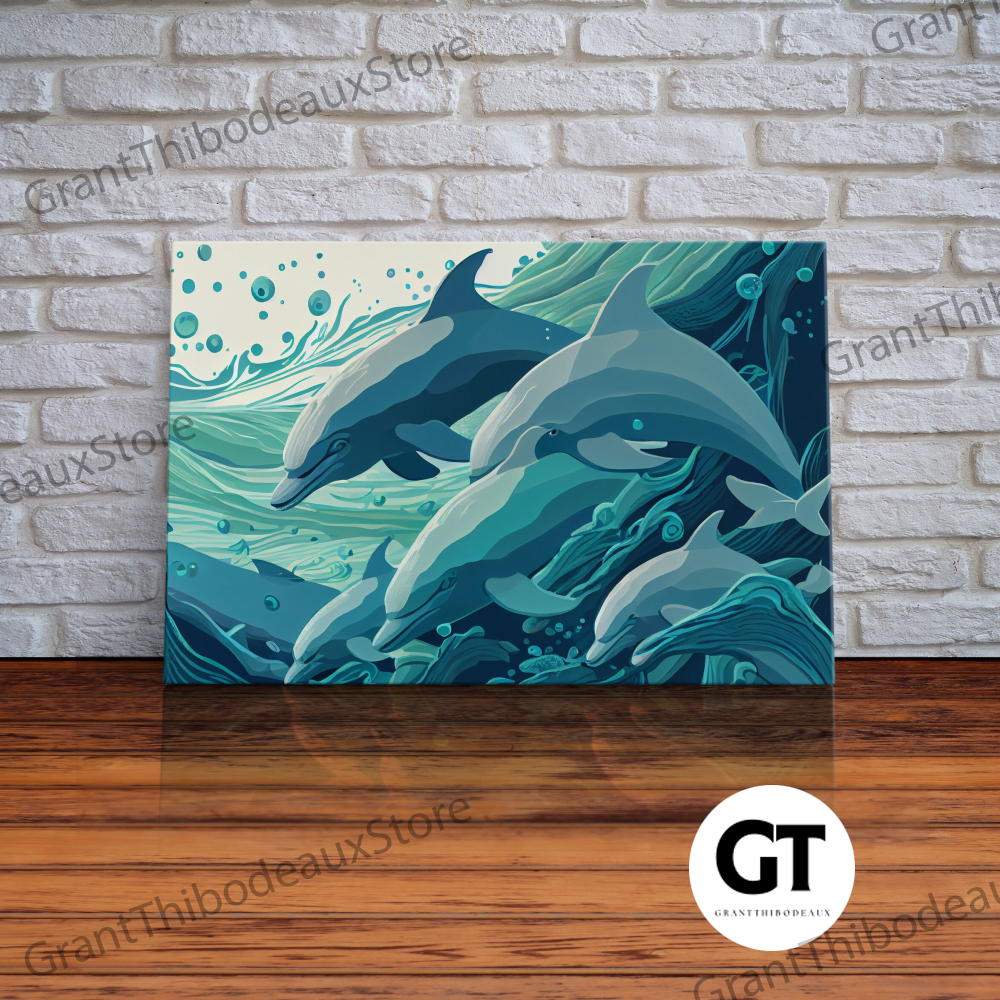 Dolphins In The Ocean, Turquoise Dolphin Art, Framed Decorat - Inspire ...