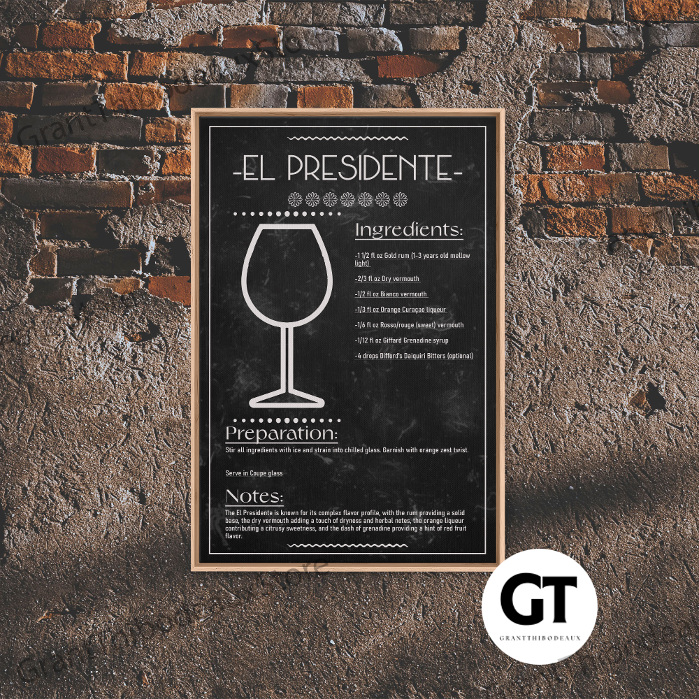 El Presidente Recipe - Bar Cart Art - Bar Decor - Framed Dec | Inspire ...