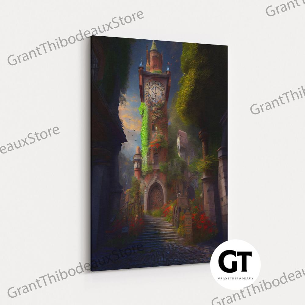 Fantasy Victorian Clock Tower, Oil Painting On Decorative Wa - Inspire ...