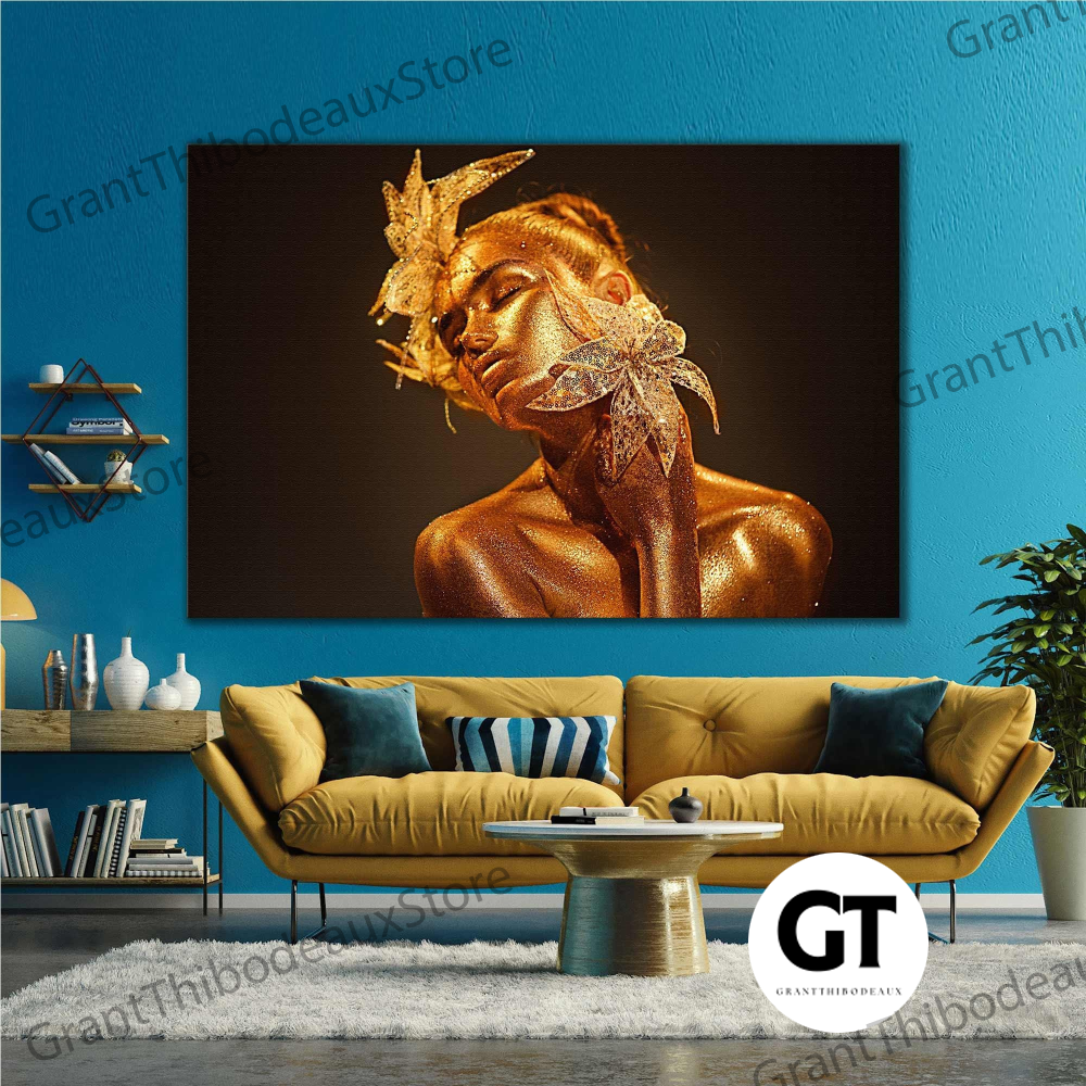 Gold Woman Model Flower Woman Gold Roll Up Canvas, Stretched | Inspire ...