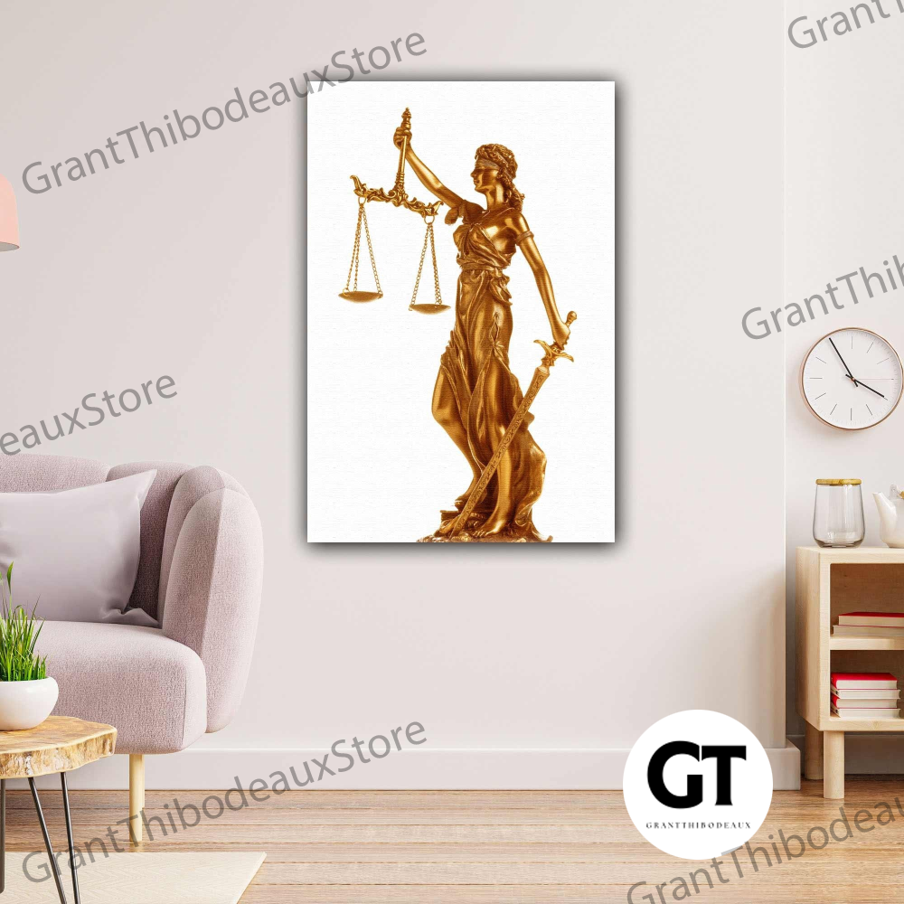 Golden Woman Sculpture Scales Of Justice Roll Up Canvas, Str | Inspire ...