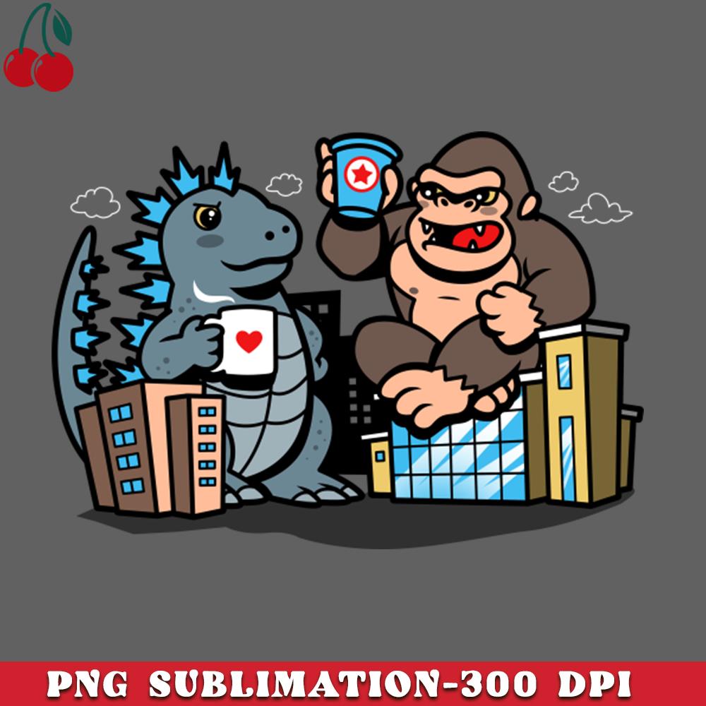 Kawaii Cute Kaiju Drinking Coffee Godzilla King Kong Coffee - Inspire ...
