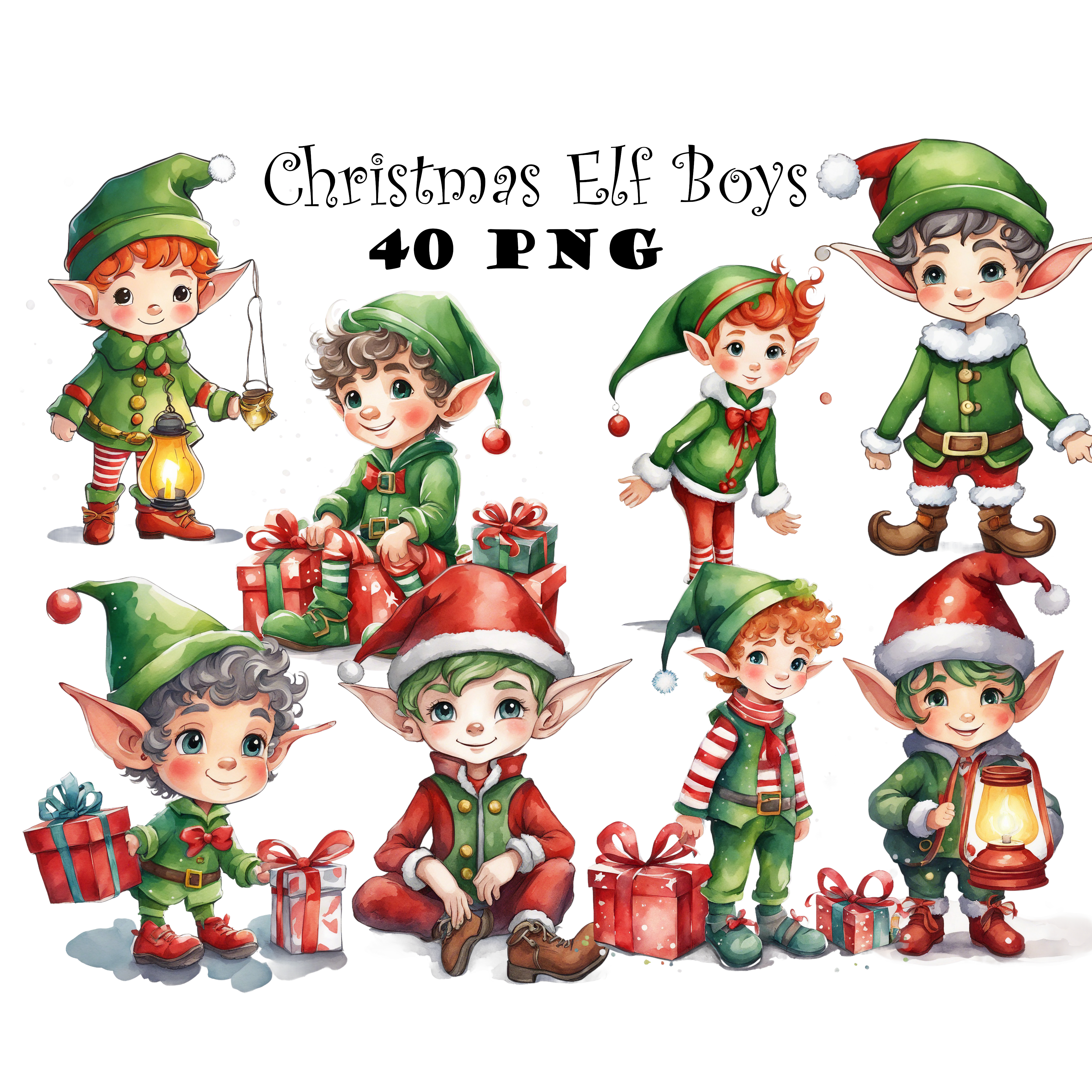 Christmas Elf Boys Clipart PNG Watercolor Christmas Elf boys | Inspire ...