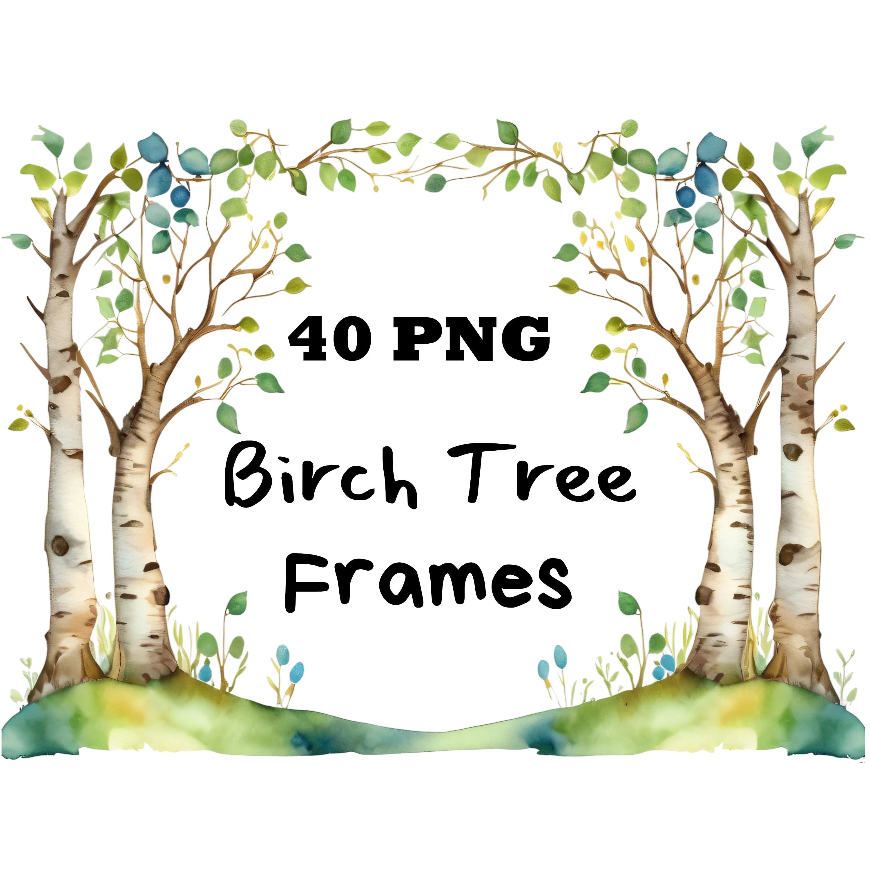 Watercolor Birch Tree Border Frames Clipart Birch Tree Borde | Inspire ...
