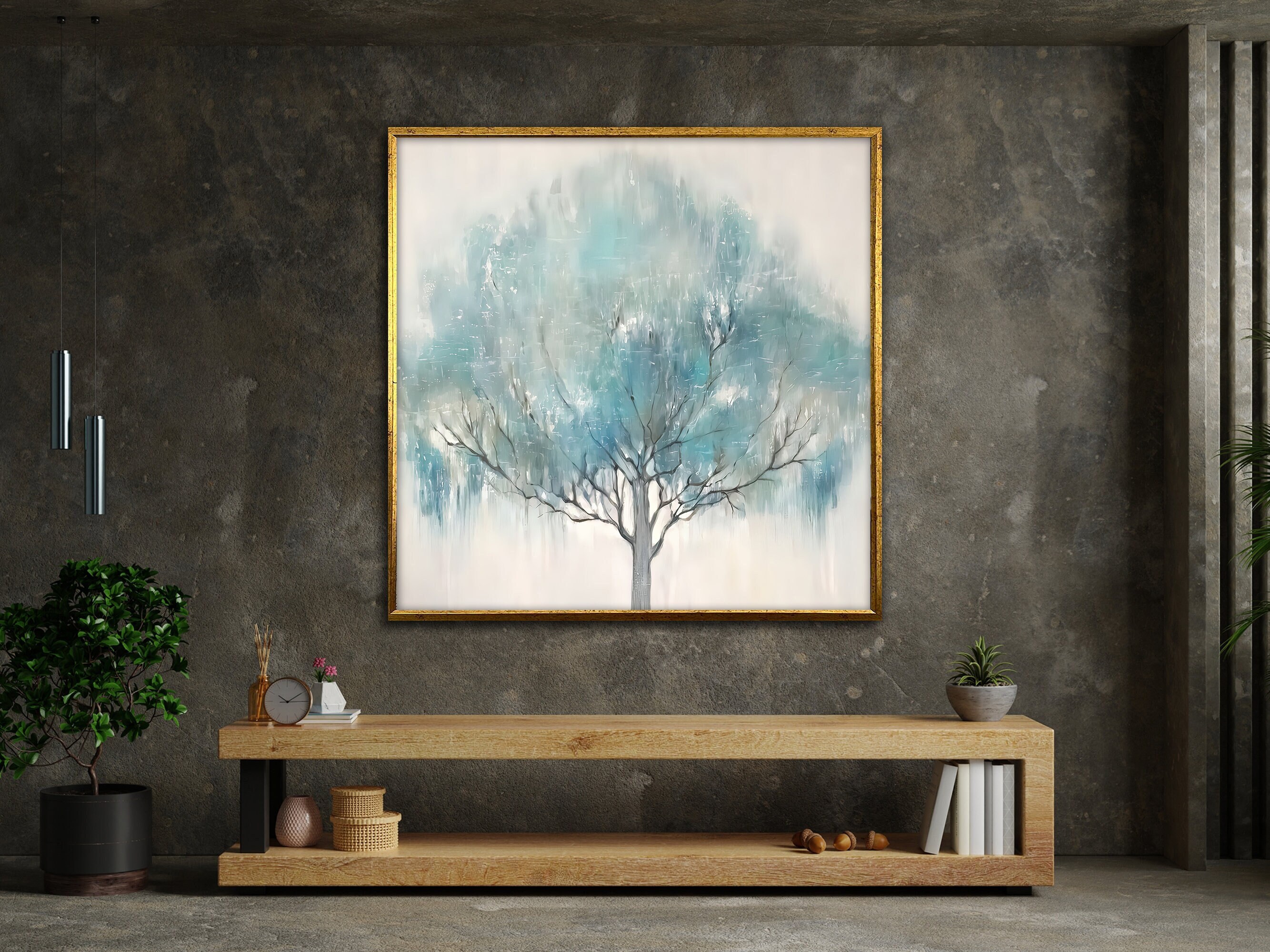blue tree painting print, landscape art, view poster, contem | Inspire ...