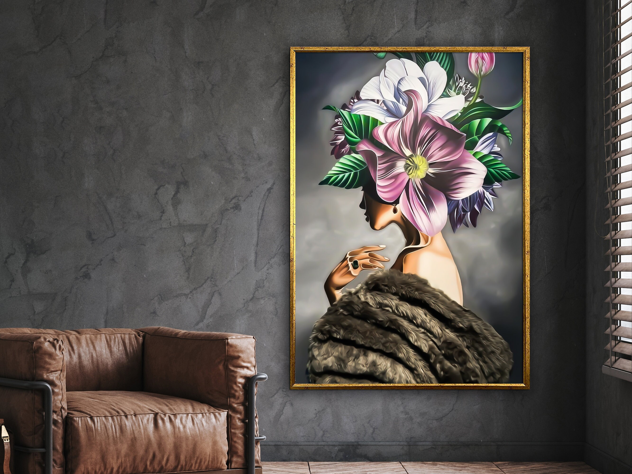 furry woman, floral woman art, flower canvas print, flower w - Inspire ...
