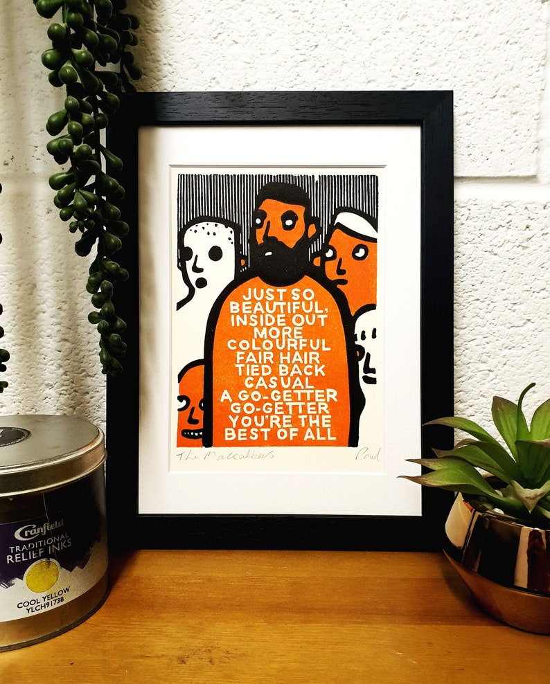 The Maccabees Original Lino Print with Lyrics | Inspire Uplift