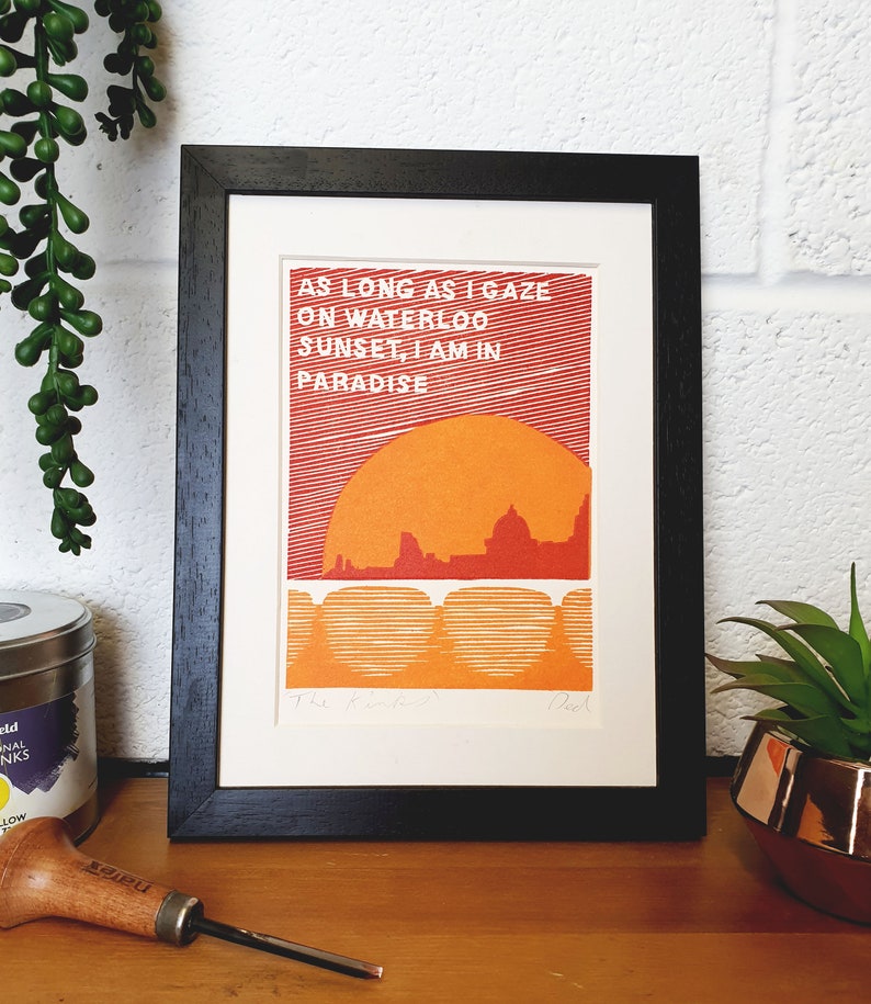 The Kinks- Waterloo Sunset, Original Lino Print | Inspire Uplift