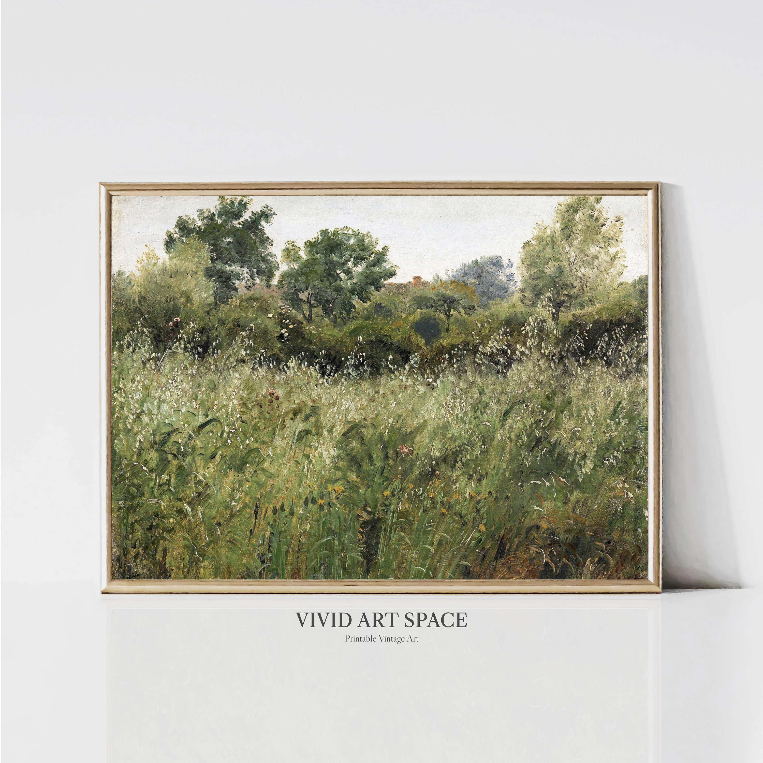 Oat Field Painting Vintage Landscape Print Rustic Country | Inspire Uplift