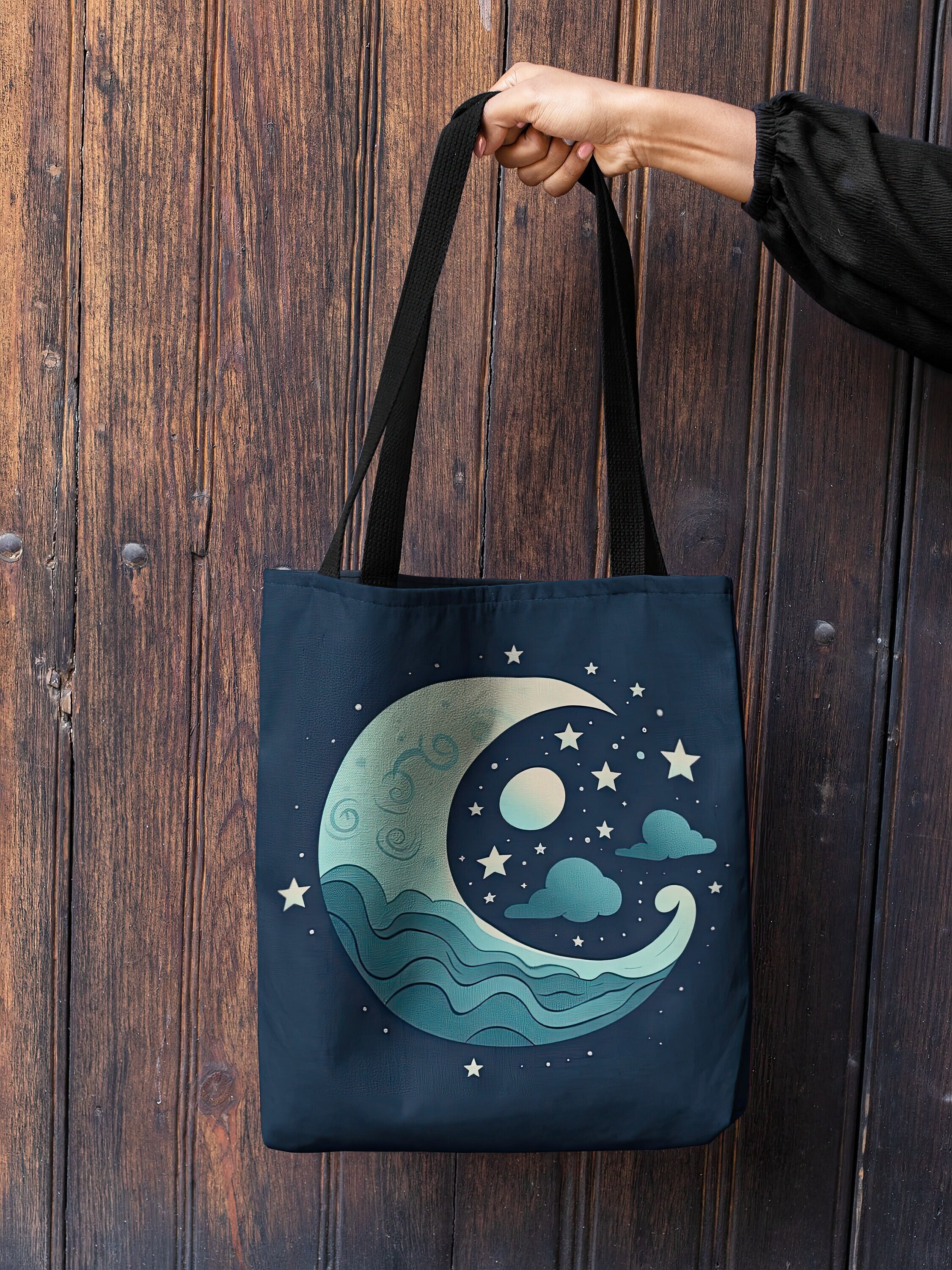 Moon & Stars Celestial Tote Bag - Aesthetic Sleepycore Art f | Inspire Uplift