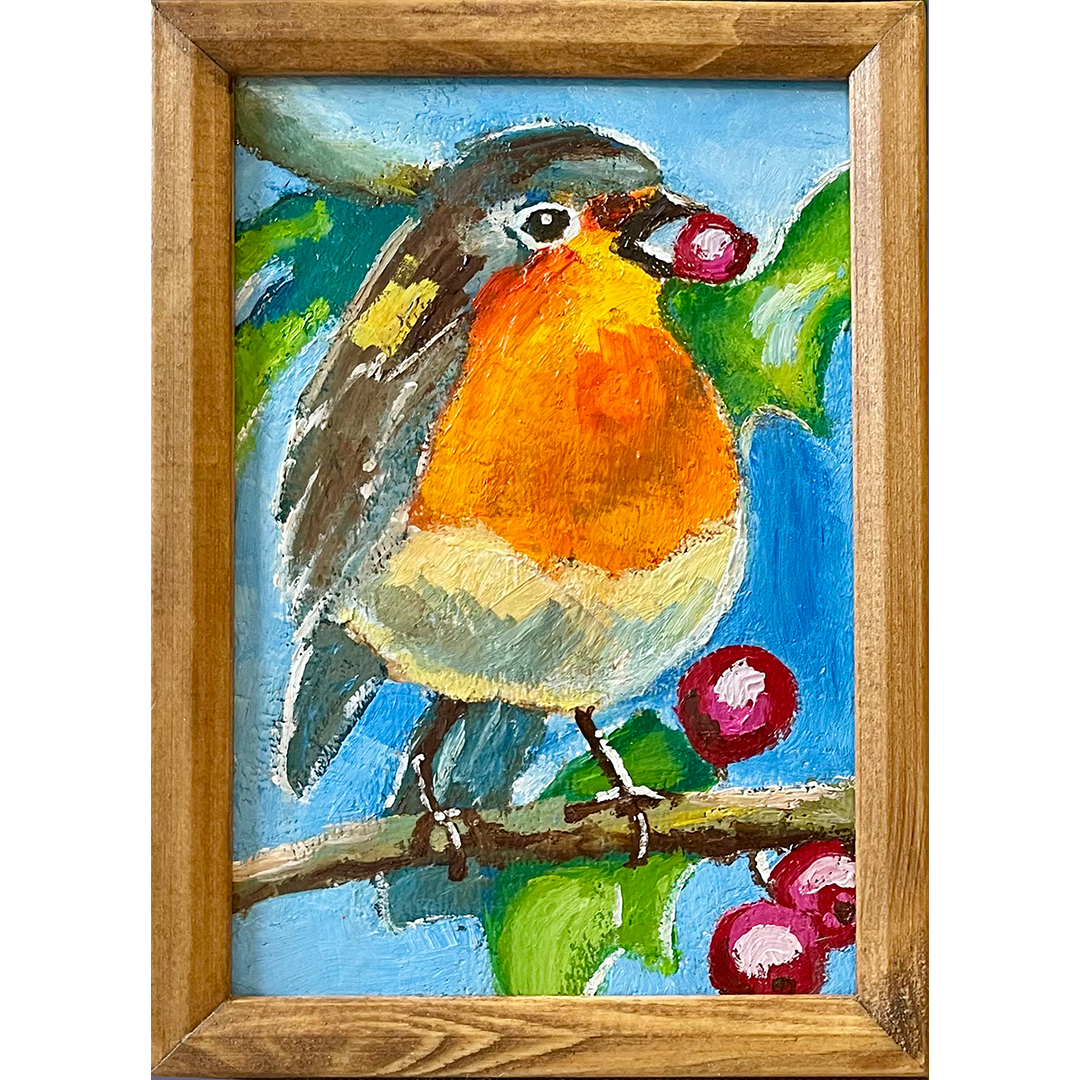 Robin bird painting original, Small artwork, Framed animal o | Inspire ...