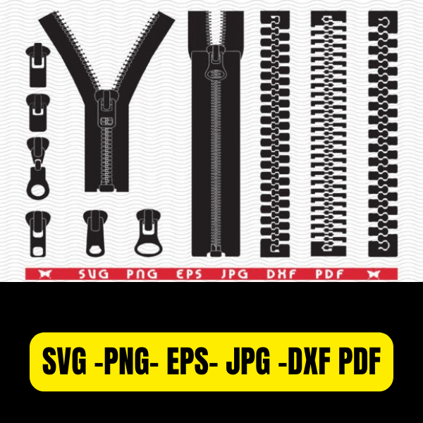 SVG Zippers, Black Isolated Silhouettes - Inspire Uplift