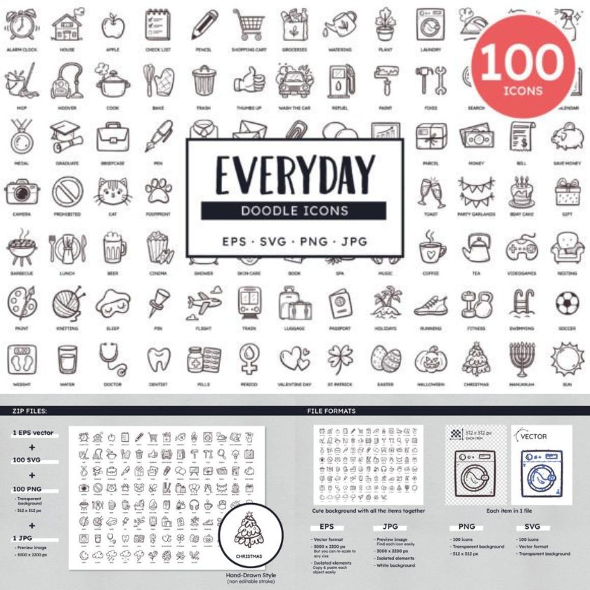 Everyday Doodle Icons & to-Do Daily Life - Inspire Uplift