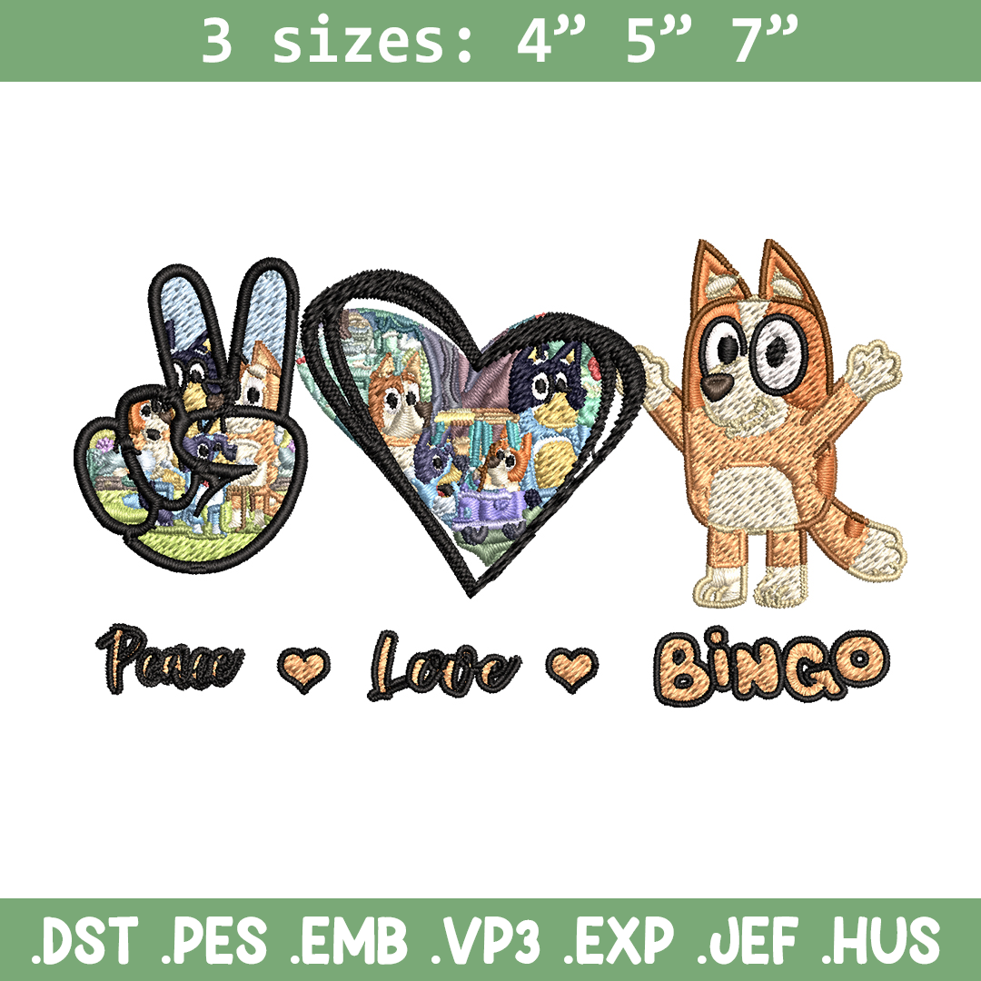 Bluey Peace Love bandit Embroidery design, Bluey cartoon Emb | Inspire ...