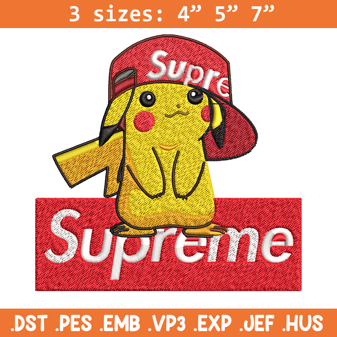 Supreme Pikachu Embroidery design, Pokemon Embroidery, anime | Inspire ...