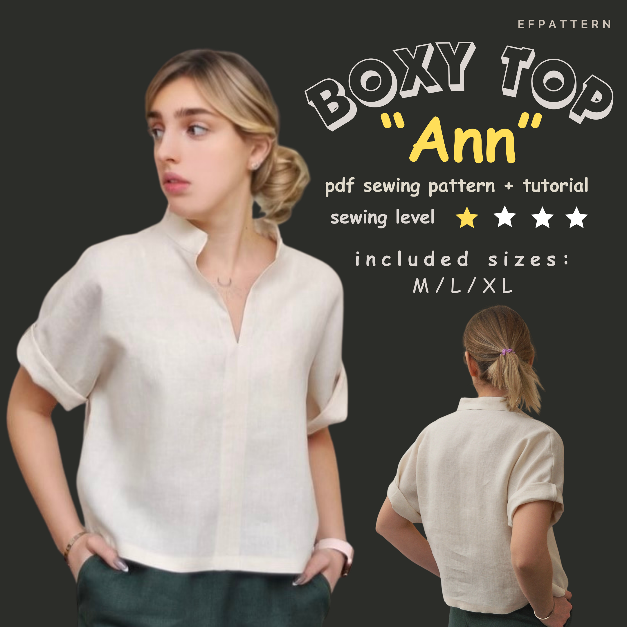 Boxy Top with Collar - Sewing Pattern instant PDF download - | Inspire ...