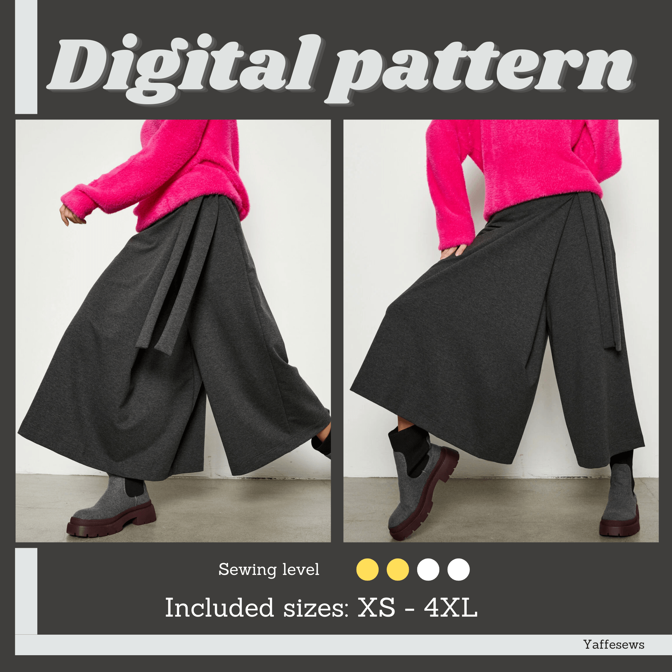 Tie waist wrap pants sewing pattern, instant pdf download, s | Inspire ...