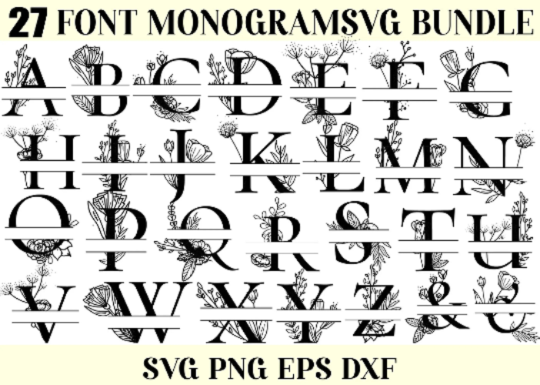 Font Monogram Svg Bundle, Split Monogram Letters Svg, Family | Inspire ...