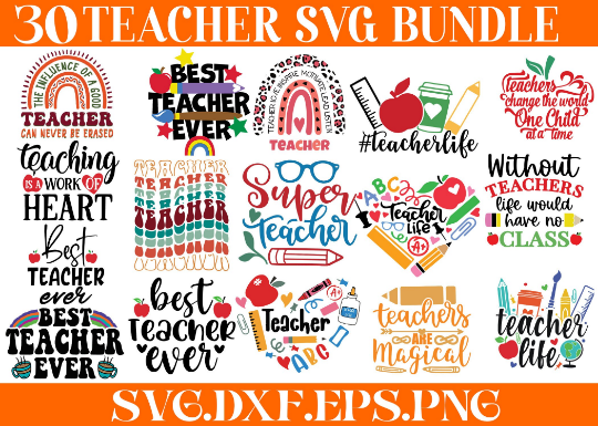 Teacher Svg Bundle Teacher Svg Teacher Appreciation Svg Funn - Inspire ...