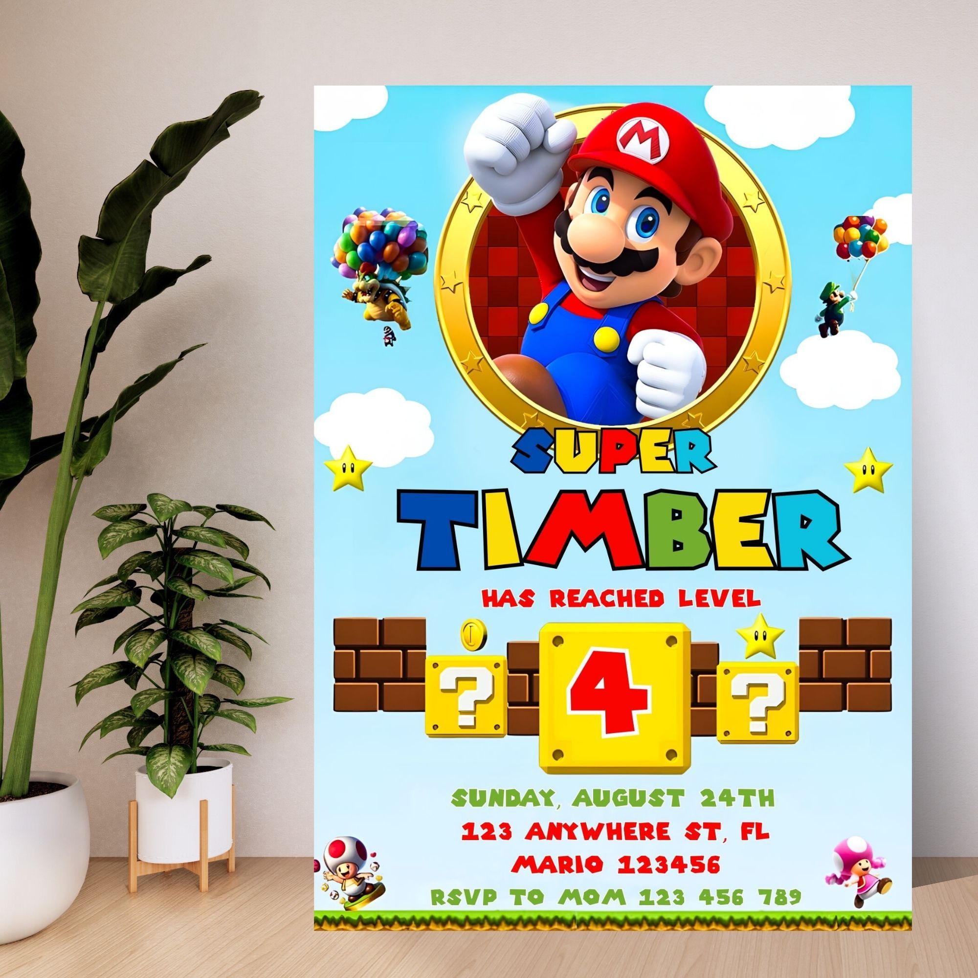 Super Mario Editable Birthday Invitation, Canva Template, Ed | Inspire ...