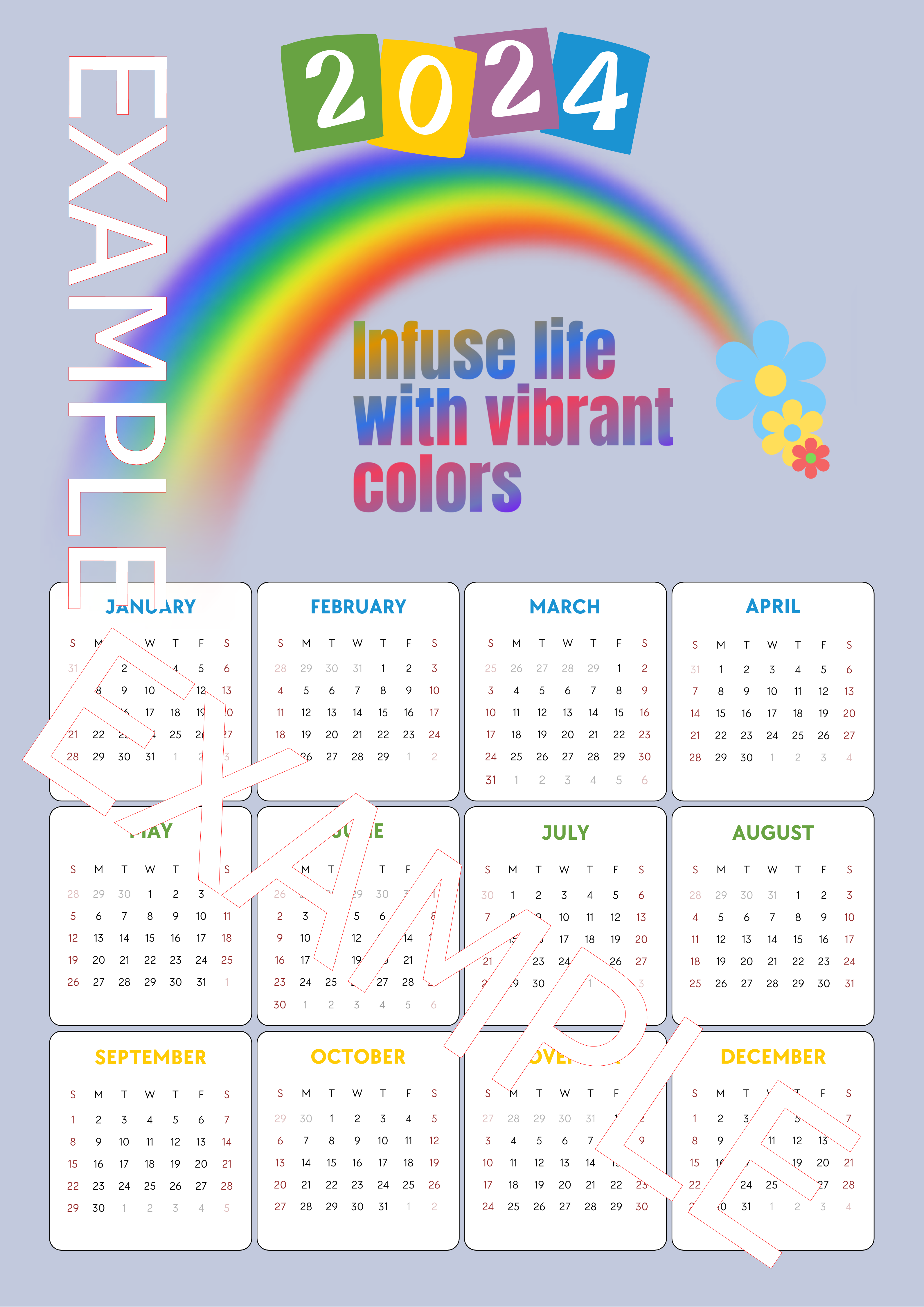 Calendar with a rainbow, Wall calendar 2024, Classroom cale - Inspire ...