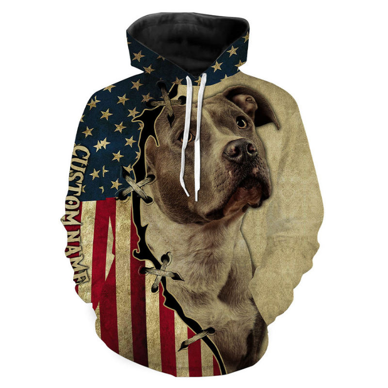 Pitbull USA Flag Pitbull Shirt For Dog Dad Dog Mom Hoodie 3D | Inspire ...