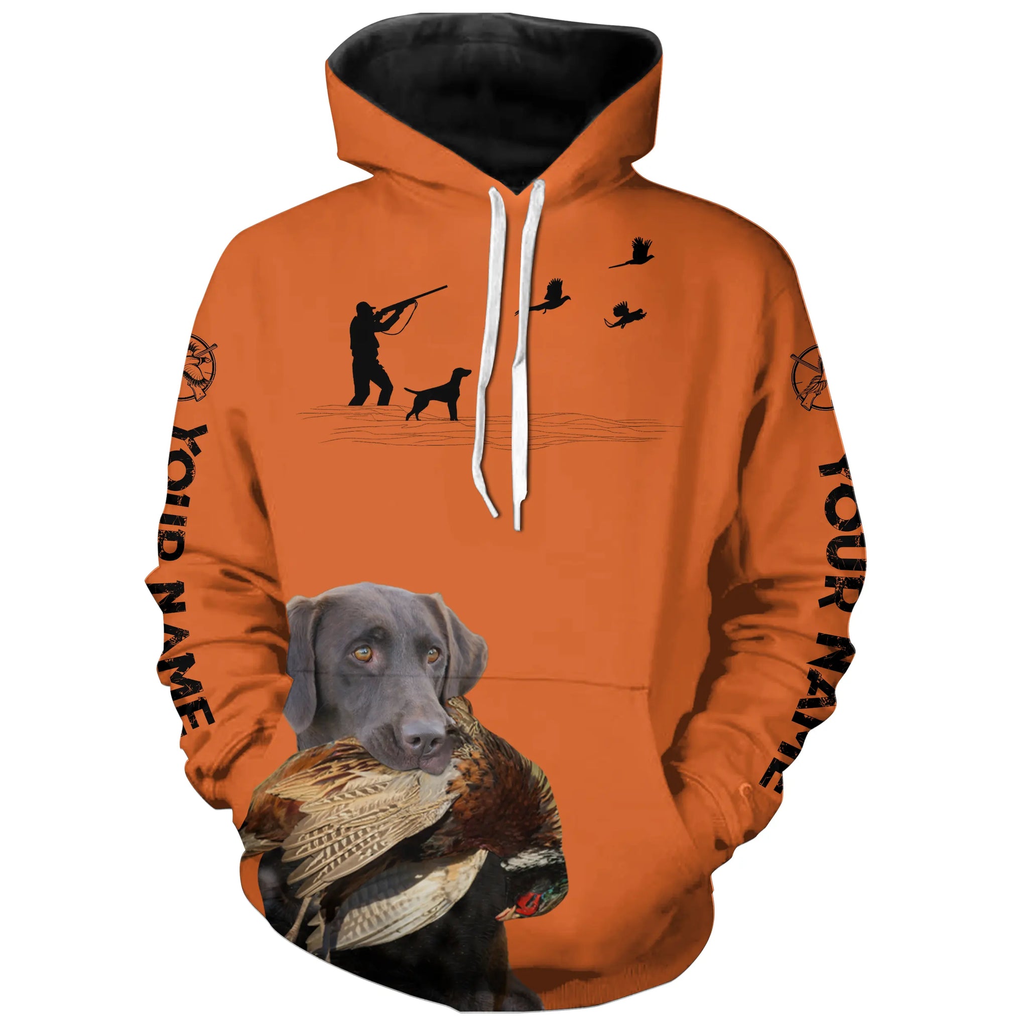 Chocolate Labs Pheasant Hunting Orange Hoodie 3D, Personaliz - Inspire ...