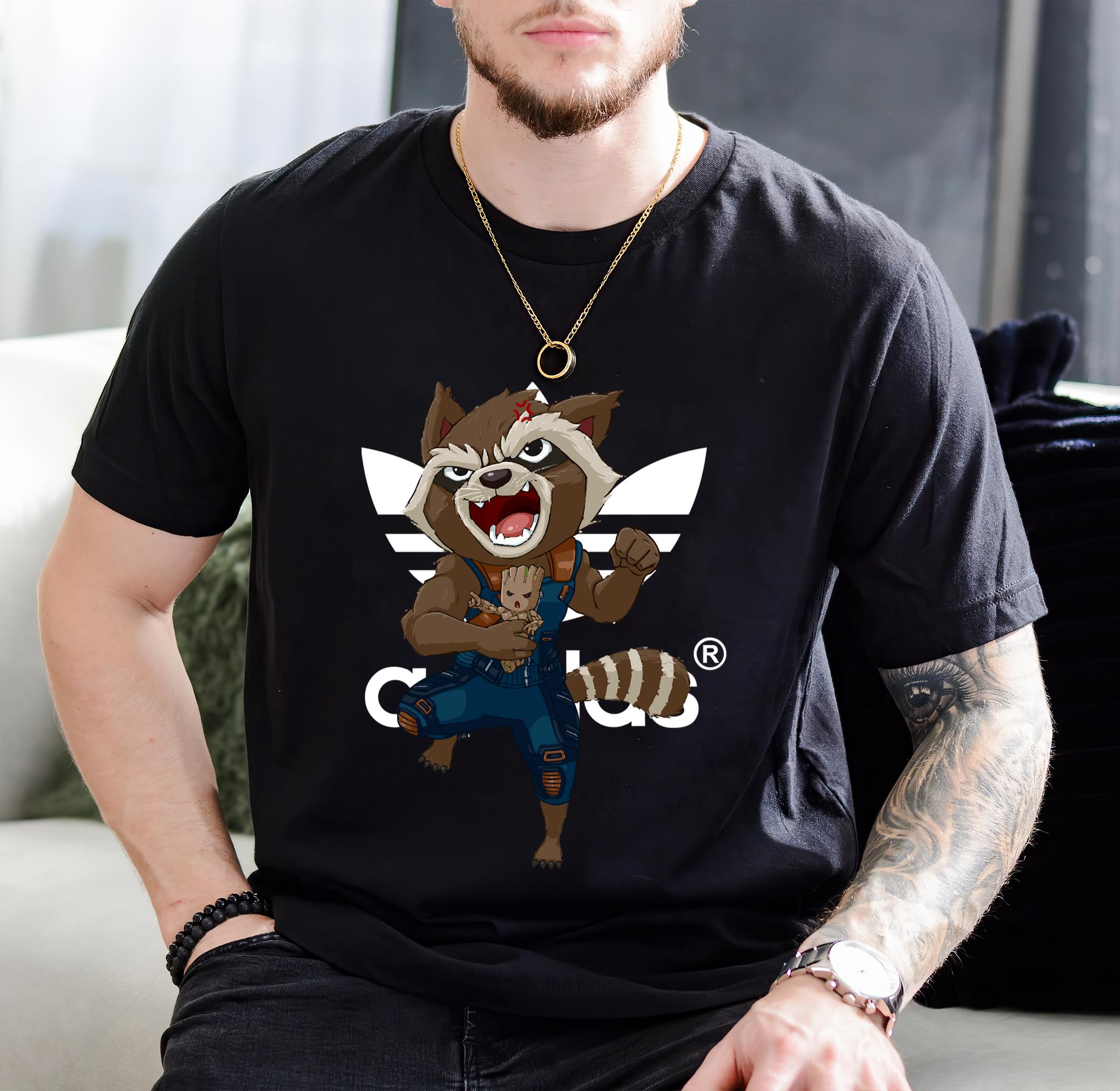 Adidas Chibi rocket Raccoon and baby goot Fan Gift T-Shirt | Inspire Uplift