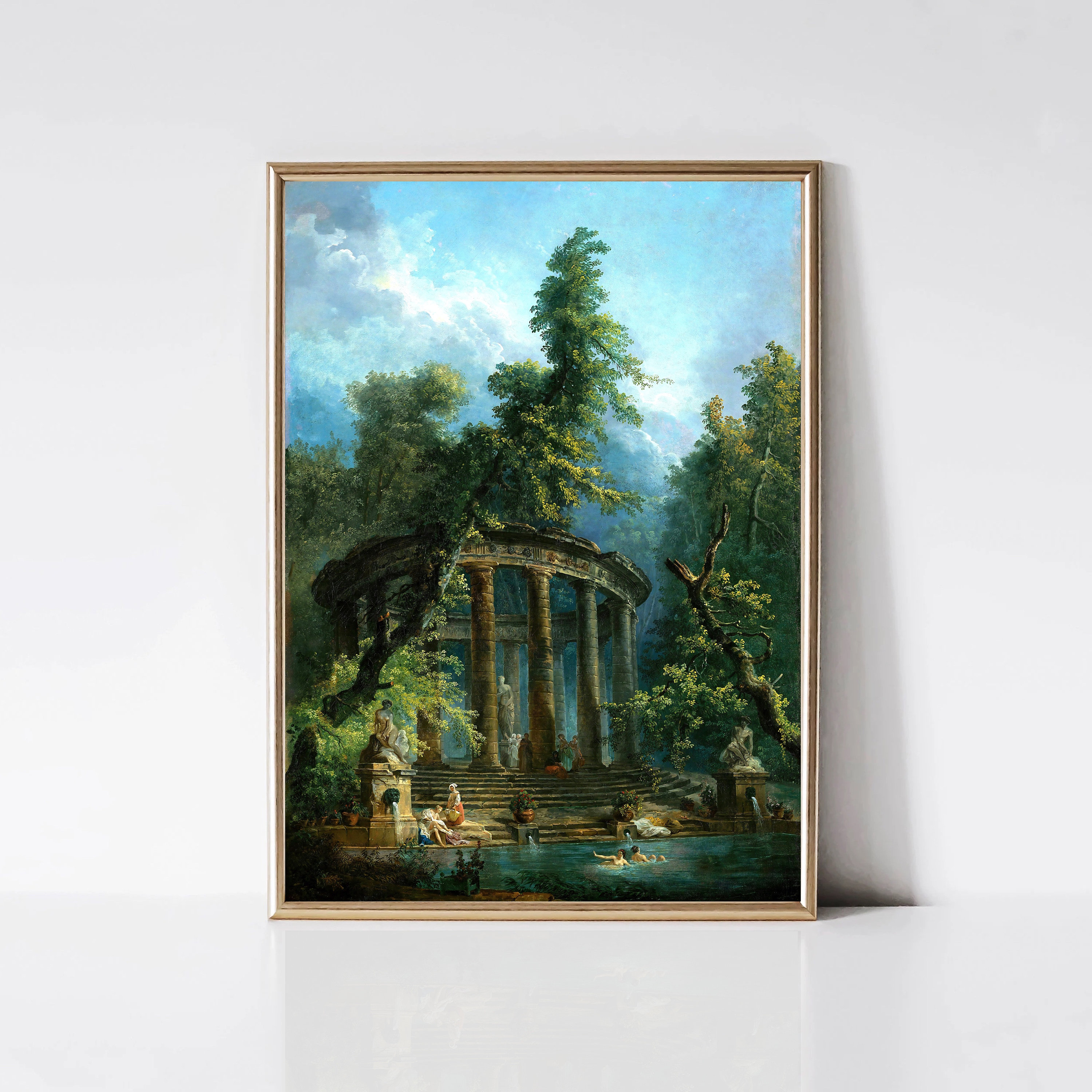 The Bathing Pool by Hubert Robert Roman Ruins Painting Cla - Inspire Uplift