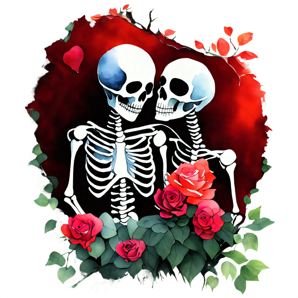 Skeletons in Love - Romantic Red Heart Hole Scene PNG | Inspire Uplift