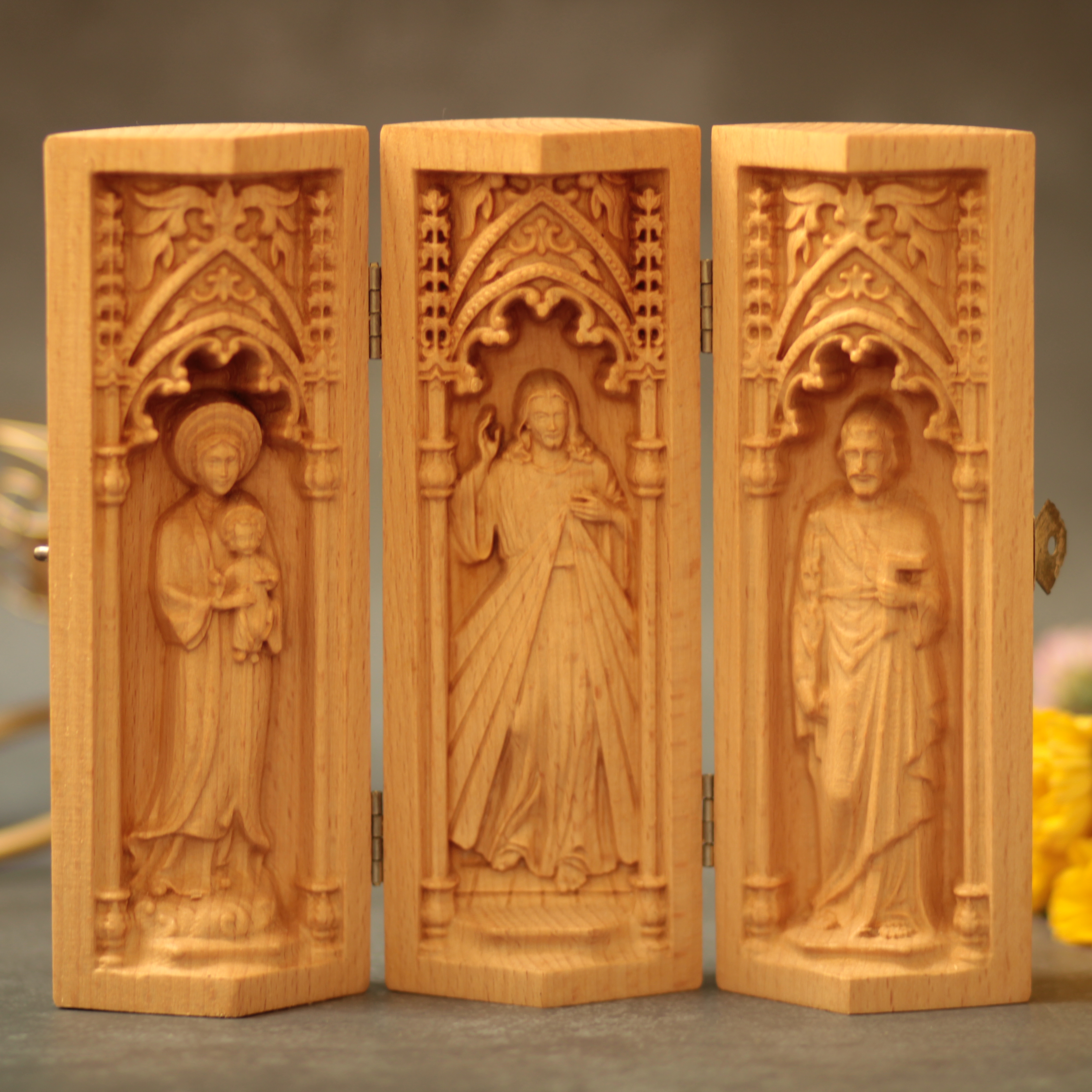 Wooden Triptych Holy Family,Mary Statue, St Joseph Statue, W | Inspire ...
