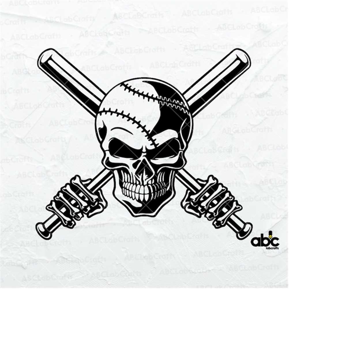 Baseball Skull with Crossed Bats Svg File | Softball Skull S | Inspire ...