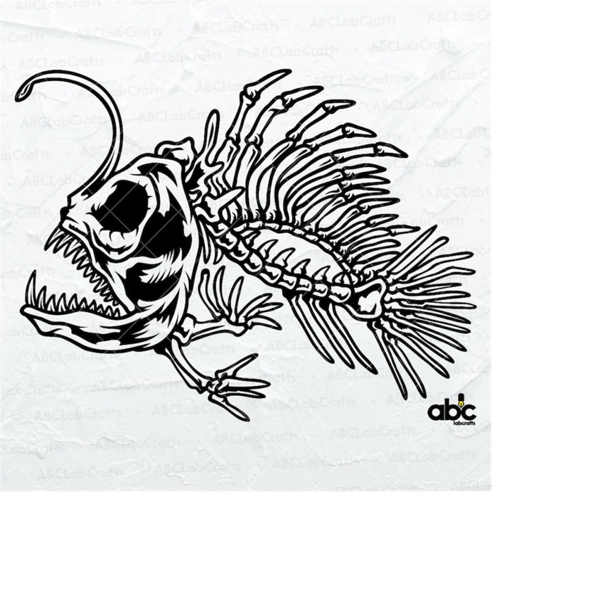 Skeleton Fish Svg File | Aquatic Bone Svg | Angler Fish Svg - Inspire ...
