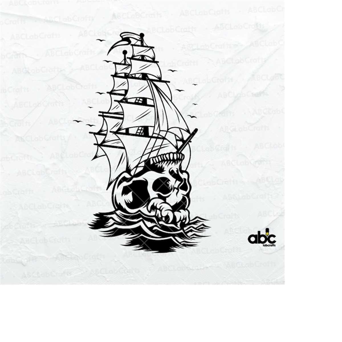 Skull Ship Svg File | Shipyard Seafearer Dxf | Nautical Shir | Inspire ...