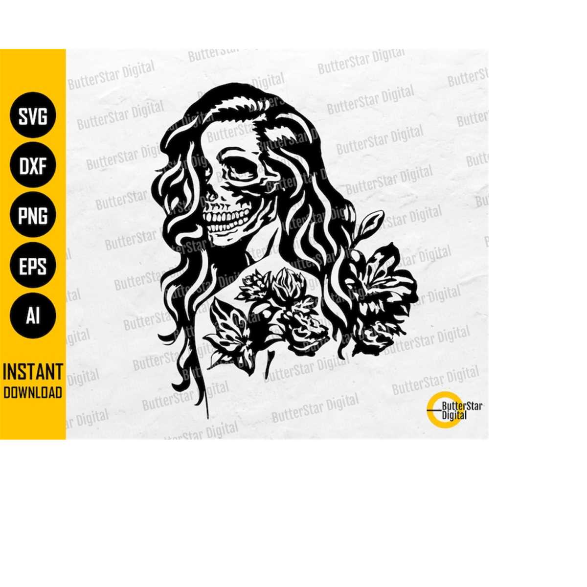 Floral Woman Skull SVG | Skeleton Girl Flowers SVG | Gothic - Inspire ...
