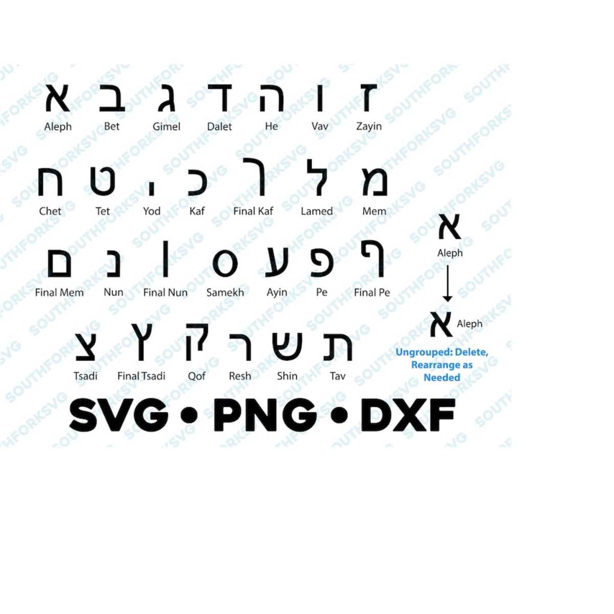 Hebrew Alphabet Sans Serif Letters SVG PNG DXF Bundle | Alep | Inspire ...