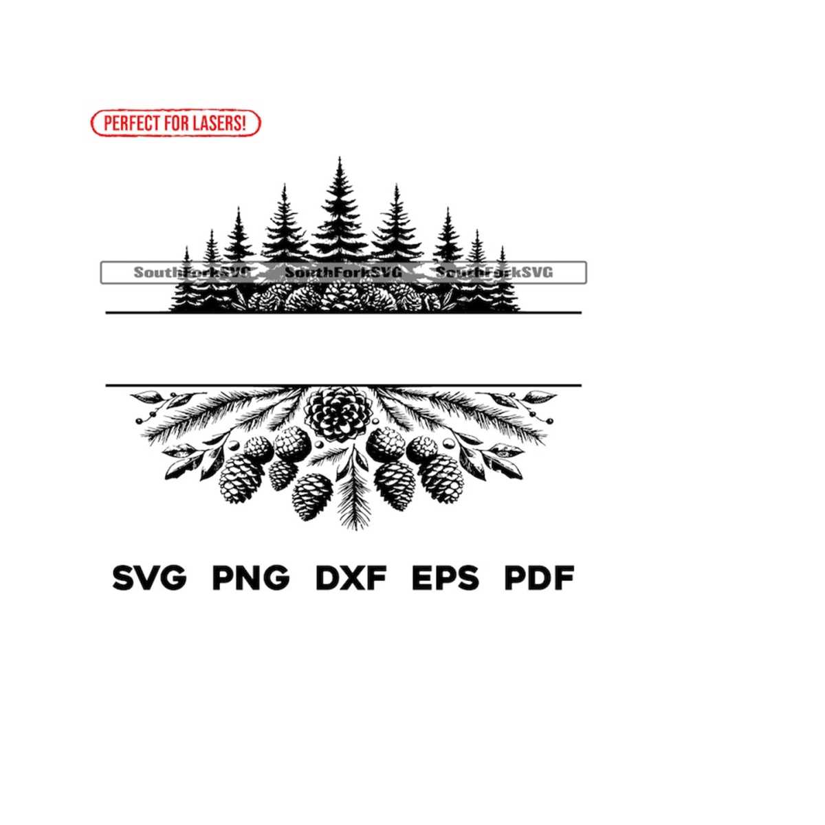 Laser Engrave Files Pine Cone & Tree Split Frame svg png dxf | Inspire ...