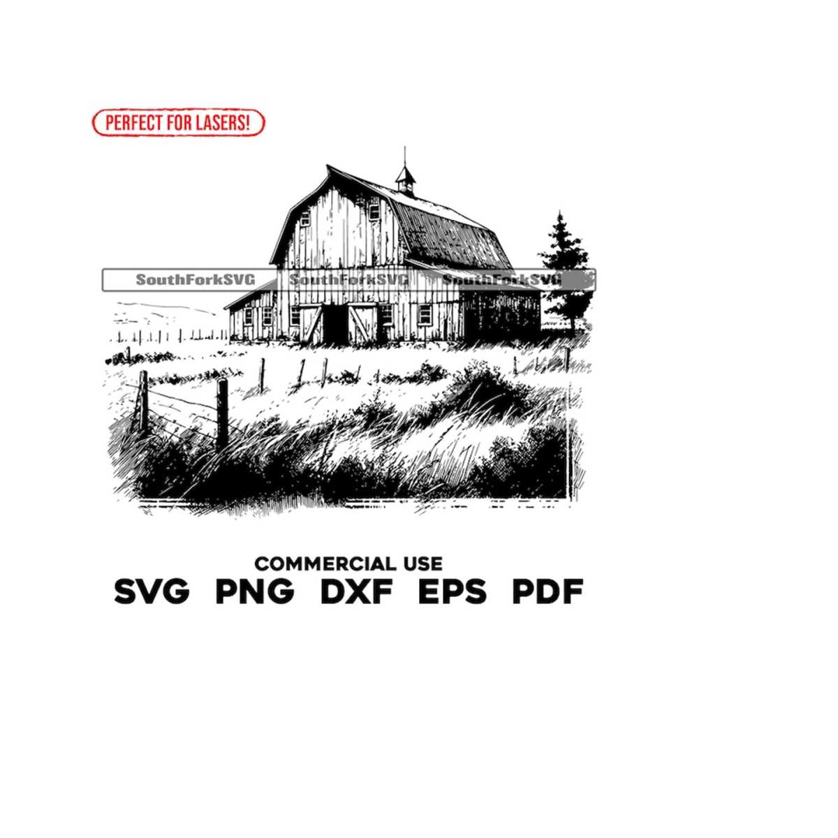 Laser Engrave File Barn Scene | svg png dxf eps pdf | transp - Inspire ...