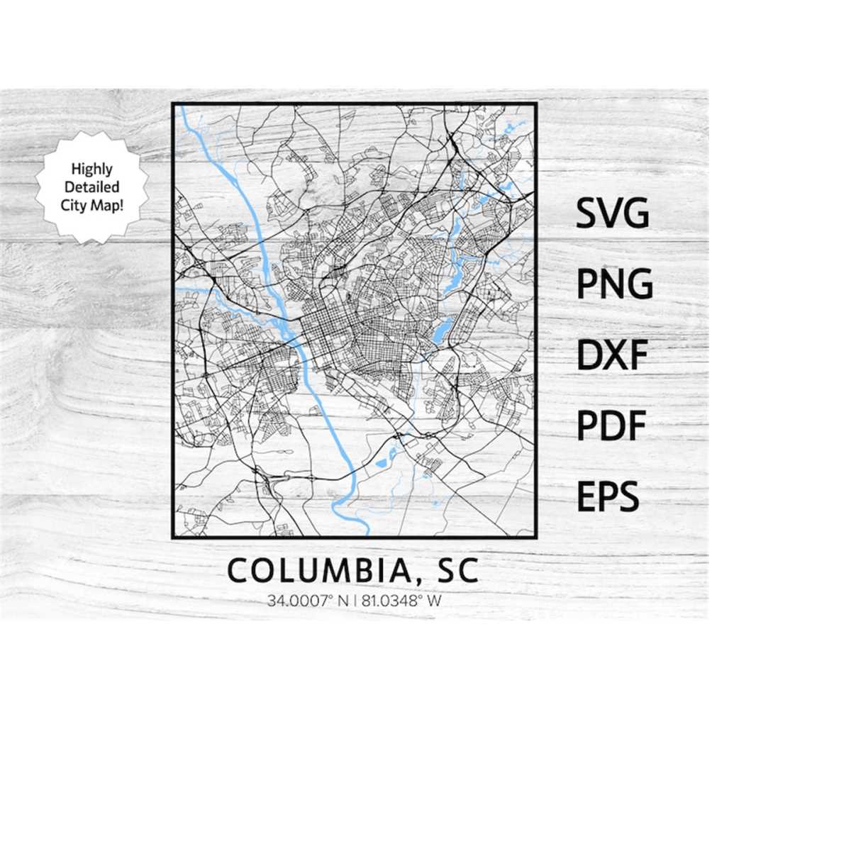 Columbia SC City Street Road Map River | svg png dxf pdf eps | Inspire ...