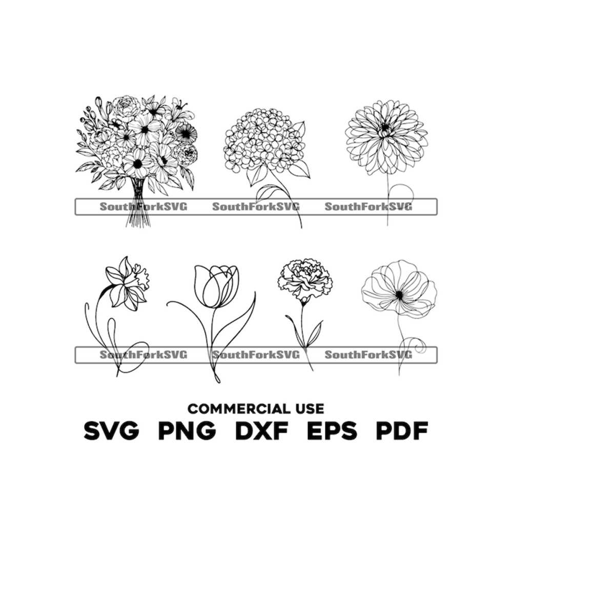 Flower Line Art Bundle Pack svg png dxf eps pdf | vector gra - Inspire ...