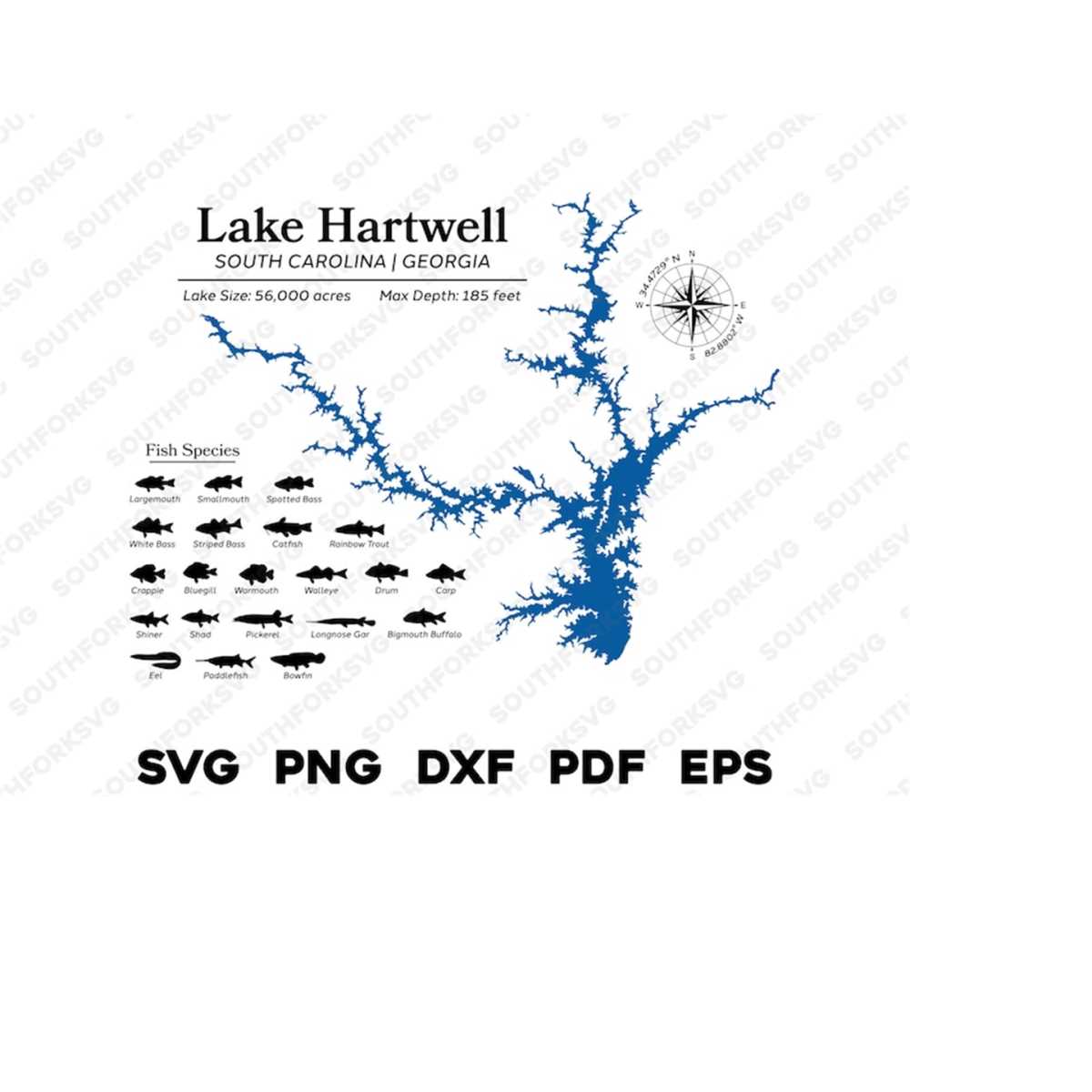 Lake Hartwell South Carolina Georgia Map Data Fish Species | - Inspire ...
