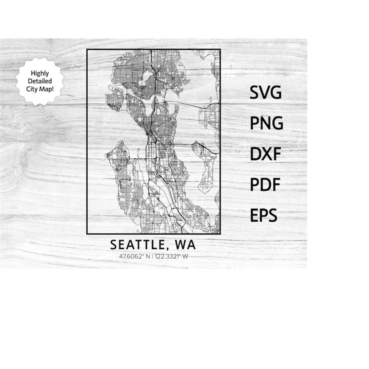 Seattle Washington City Street Road Map | svg png dxf pdf ep | Inspire Uplift