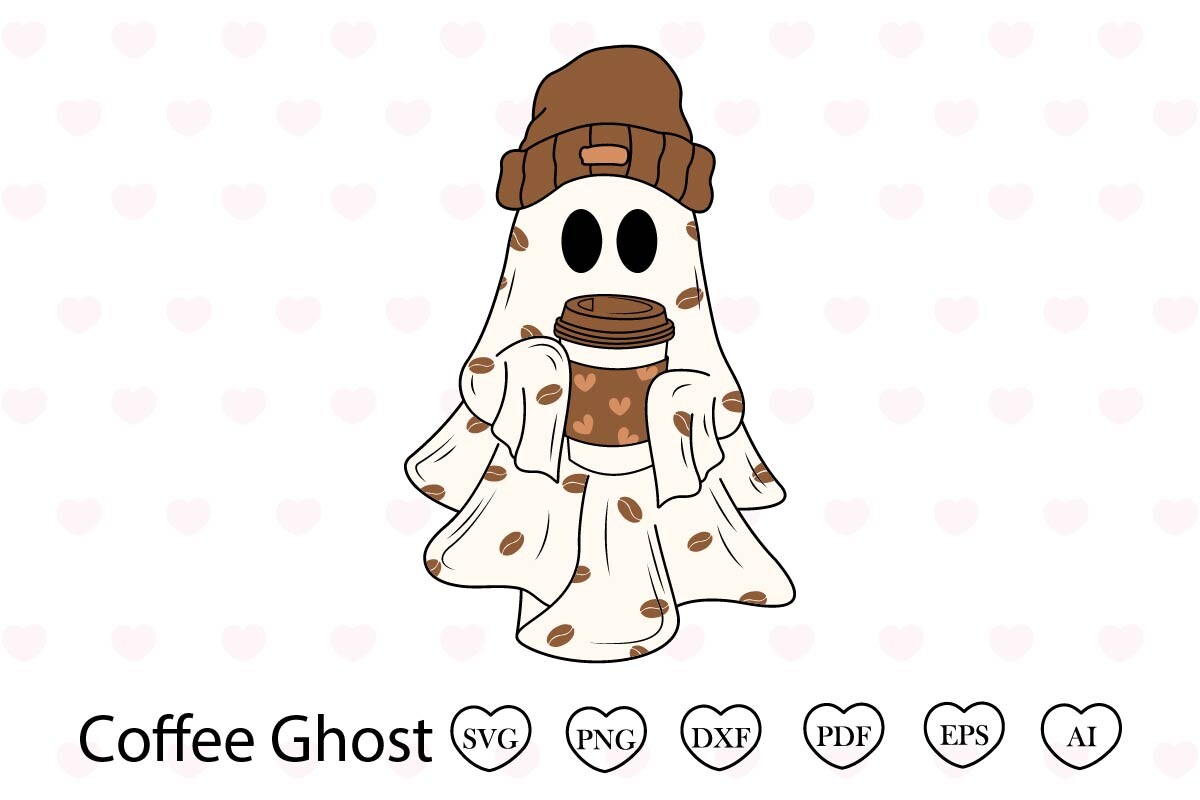 Cute Ghost Drinking Coffee Svg, Ghost Ice Coffee Png, Hallow | Inspire ...