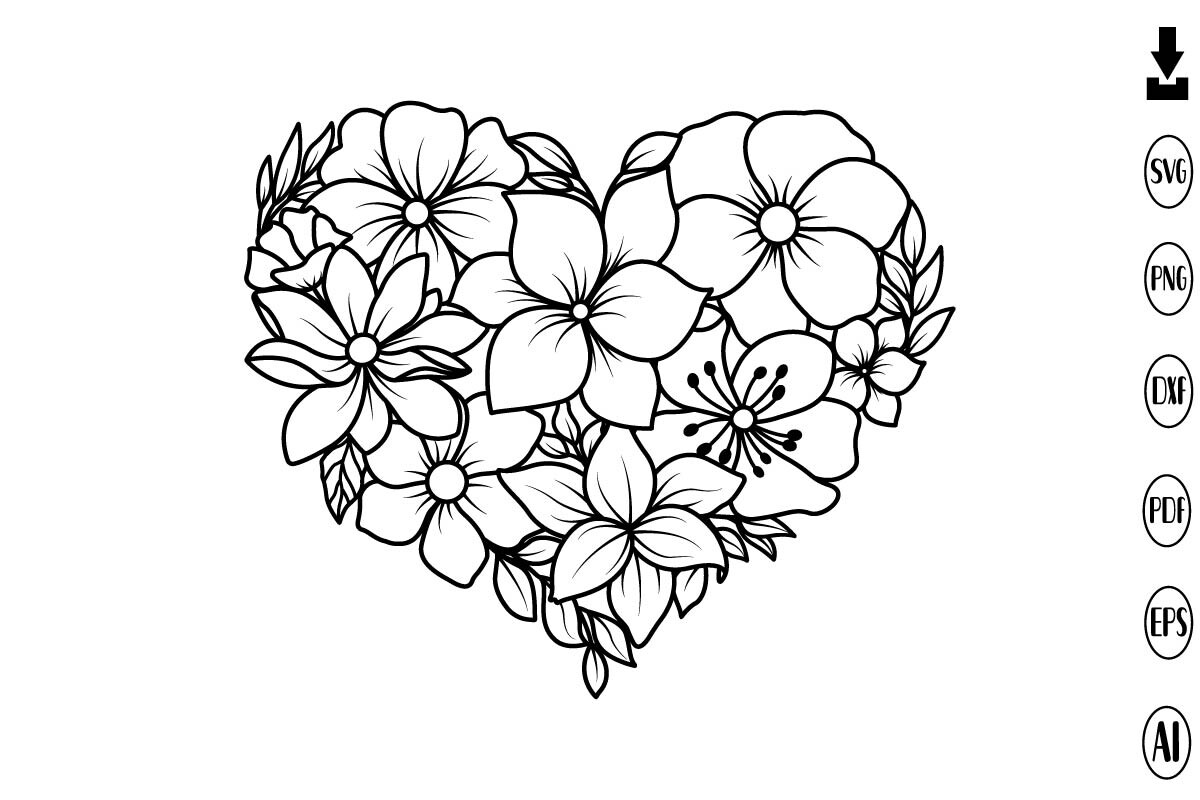 Heart SVG, Heart with Flowers SVG, Floral Heart SVG, Open He | Inspire ...
