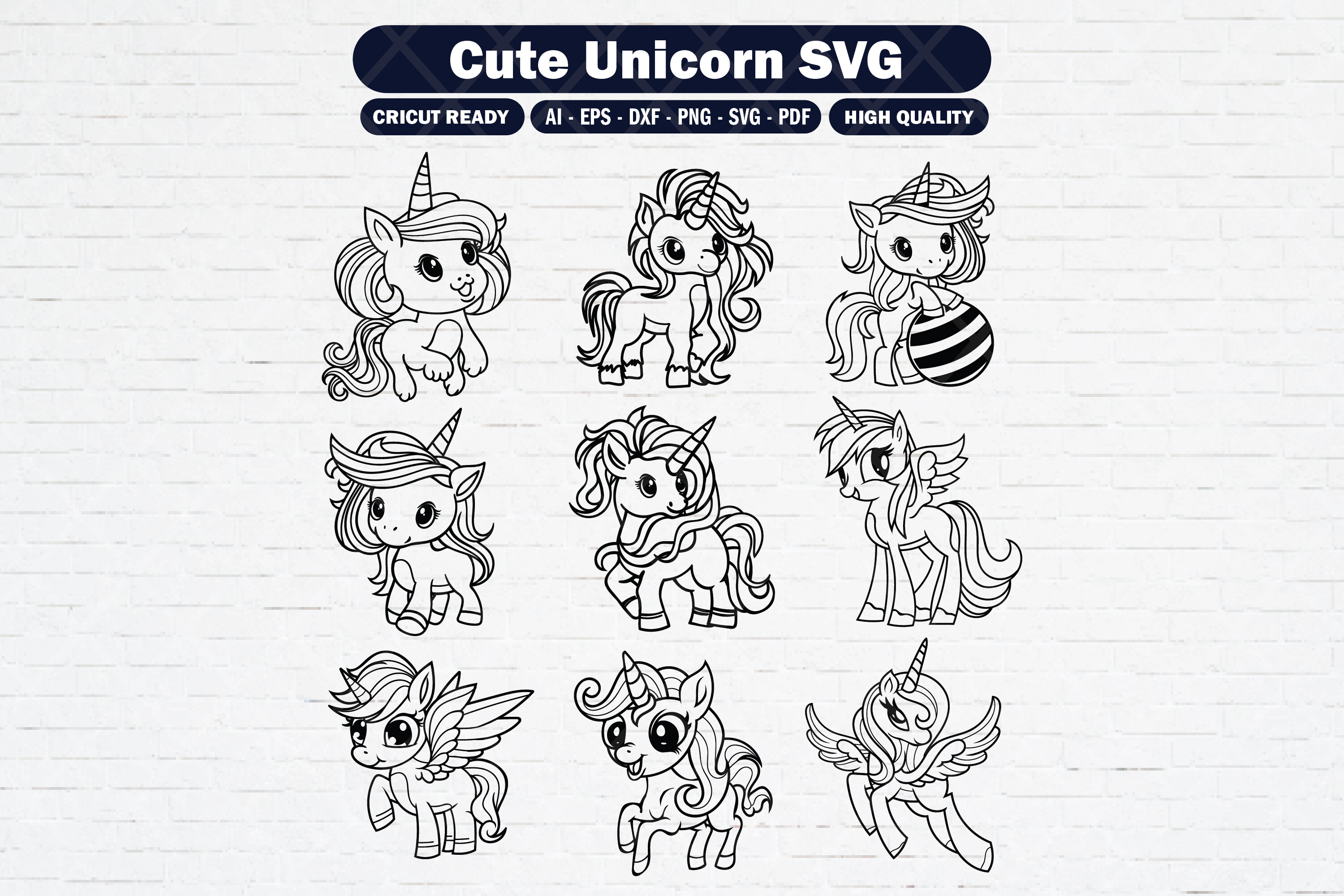 Set of cute unicorn outline for coloring book, Unicorn svg p | Inspire ...