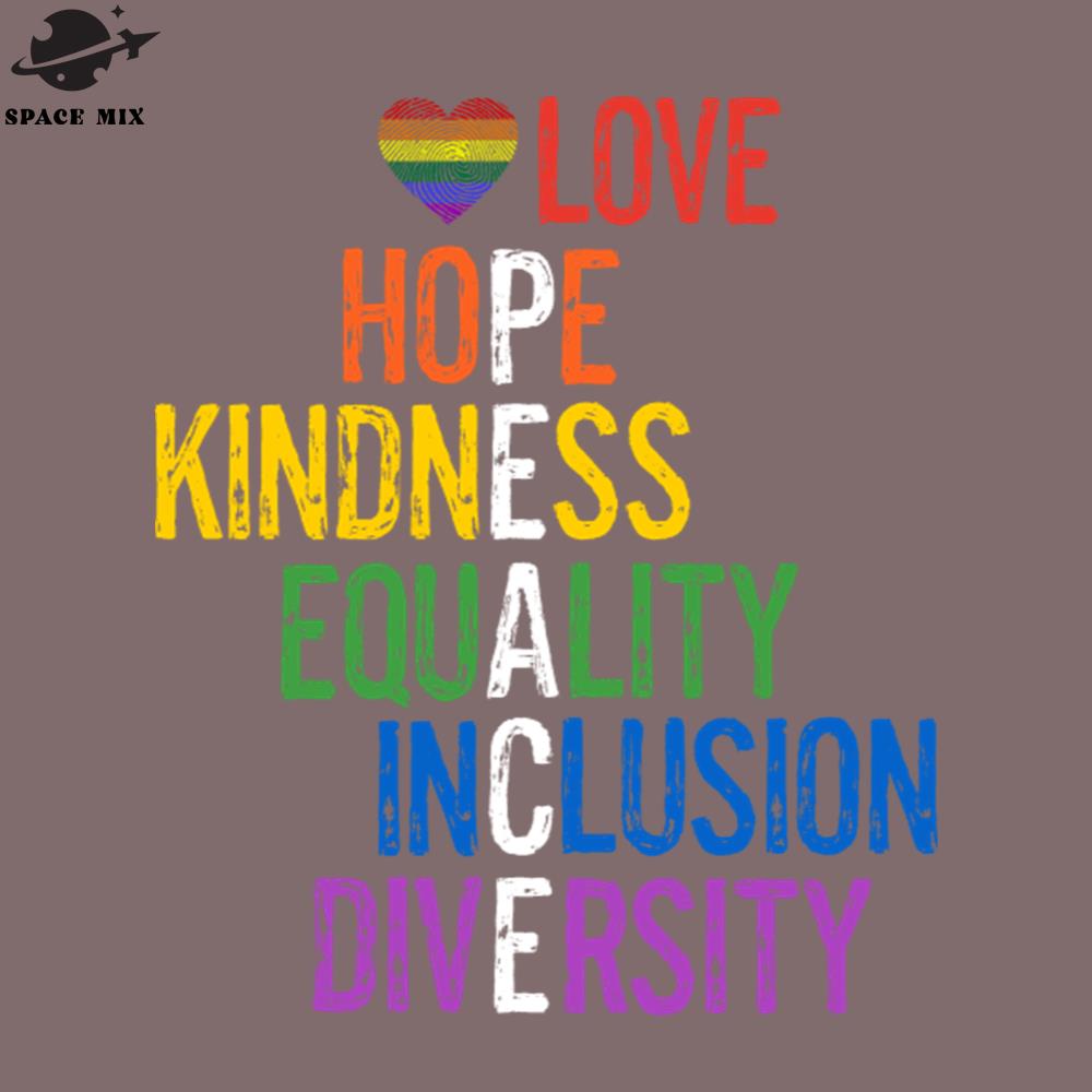 Love Hope Kindness Equality Inclusion Diversity eace LBTQ ay | Inspire ...